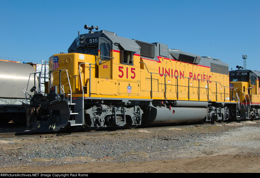 UP 515, EMD GP38-2, in fresh paint at the UP Bluffs Yard